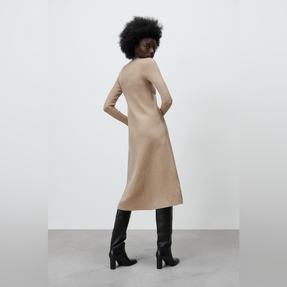 Zara | Dresses | Zara Tan Knit Sweater Midi Dress Nwt | Poshmark